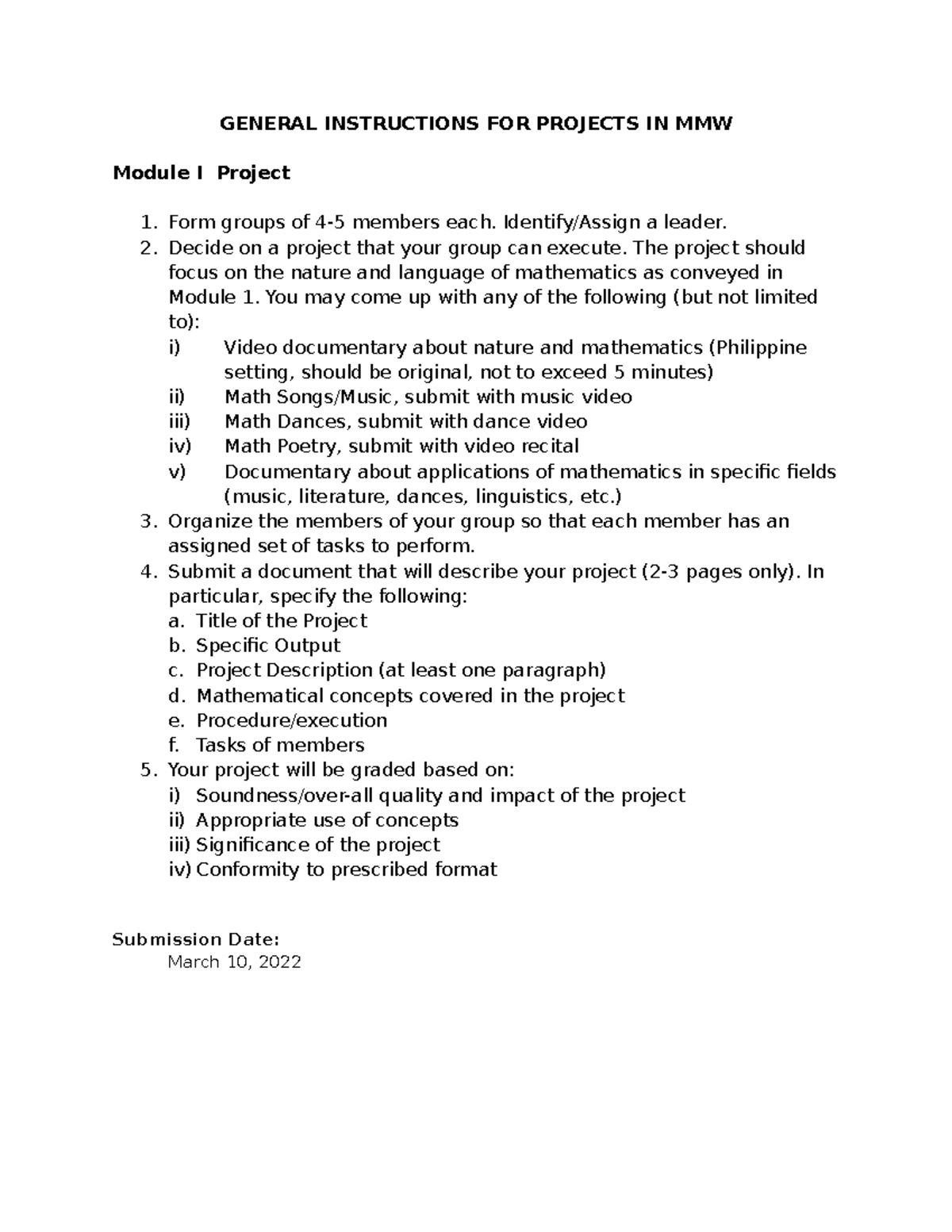A Module 1 Project in MMW - GENERAL INSTRUCTIONS FOR PROJECTS IN MMW Module I Project Form ...
