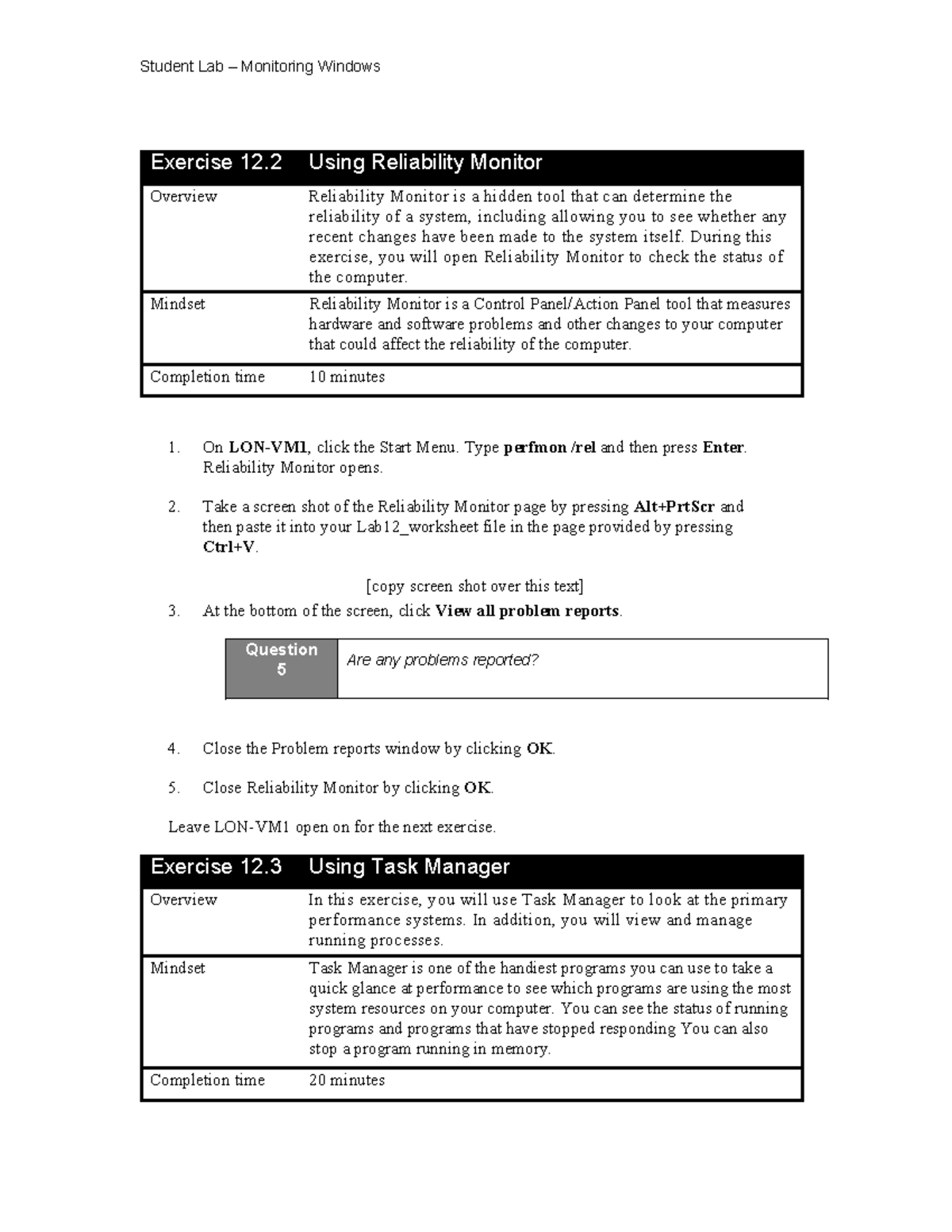 Student Lab - Monitoring Windows - Exercise 12 Using Reliability ...