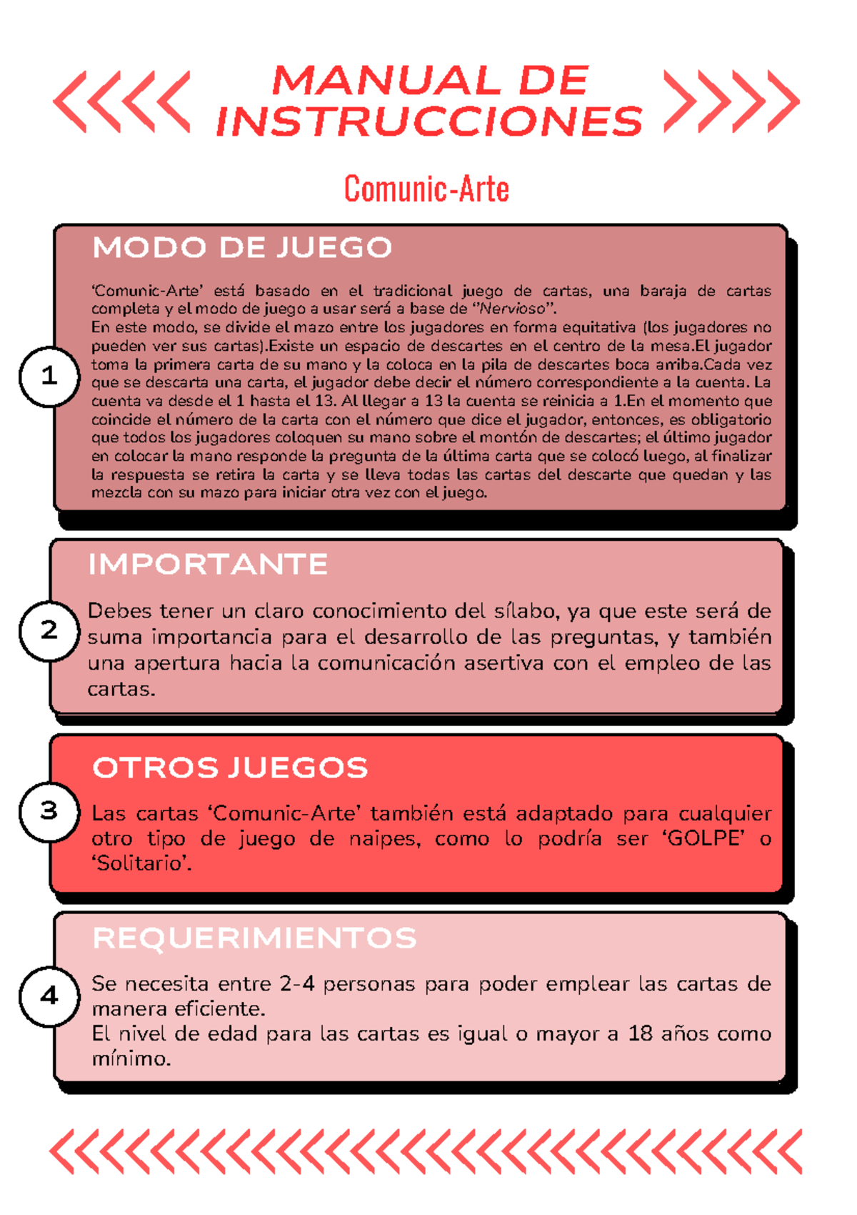 Manual de Instrucciones 'Comunic-Arte' - MANUAL DE INSTRUCCIONES Comunic-Arte MODO DE JUEGO ...