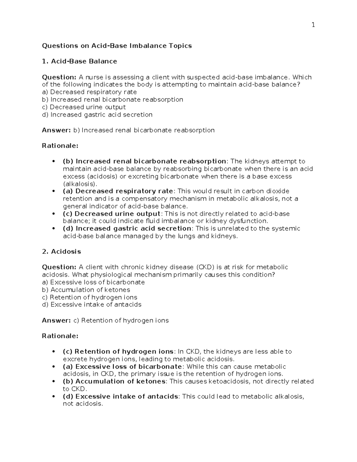 MDC 2 - Test 3 Acid Base Imbalance - Questions on Acid-Base Imbalance ...
