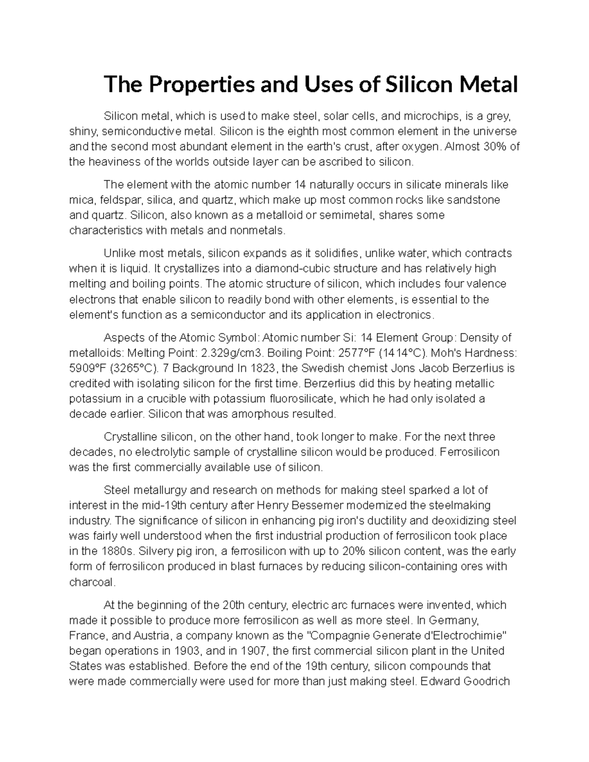 The Properties and Uses of Silicon Metal - Module - PHY121 - The ...