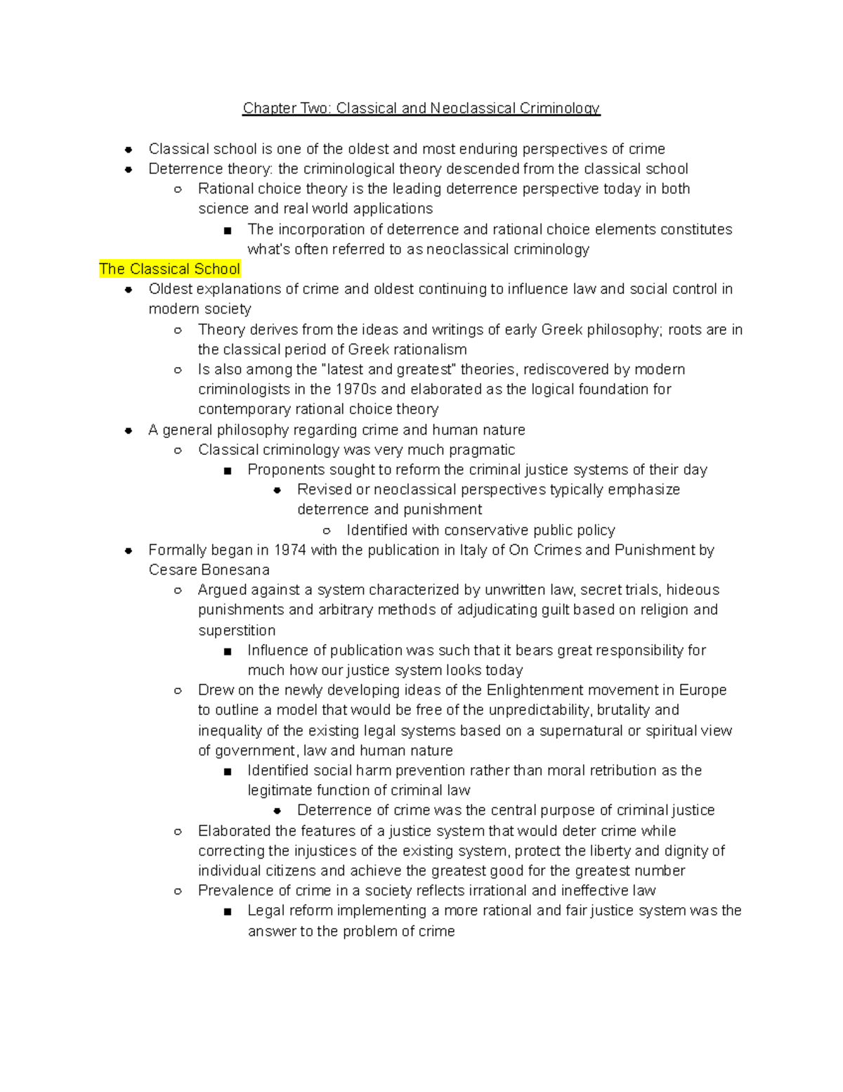 Crim Theory Ch2 Notes pt 1 - Chapter Two: Classical and Neoclassical ...
