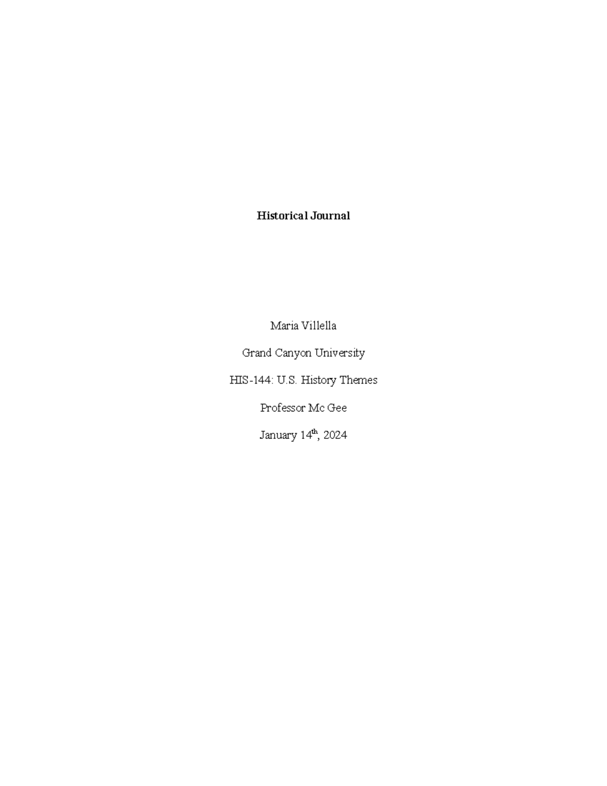 Historical Journal - Assignment - Historical Journal Maria Villella ...