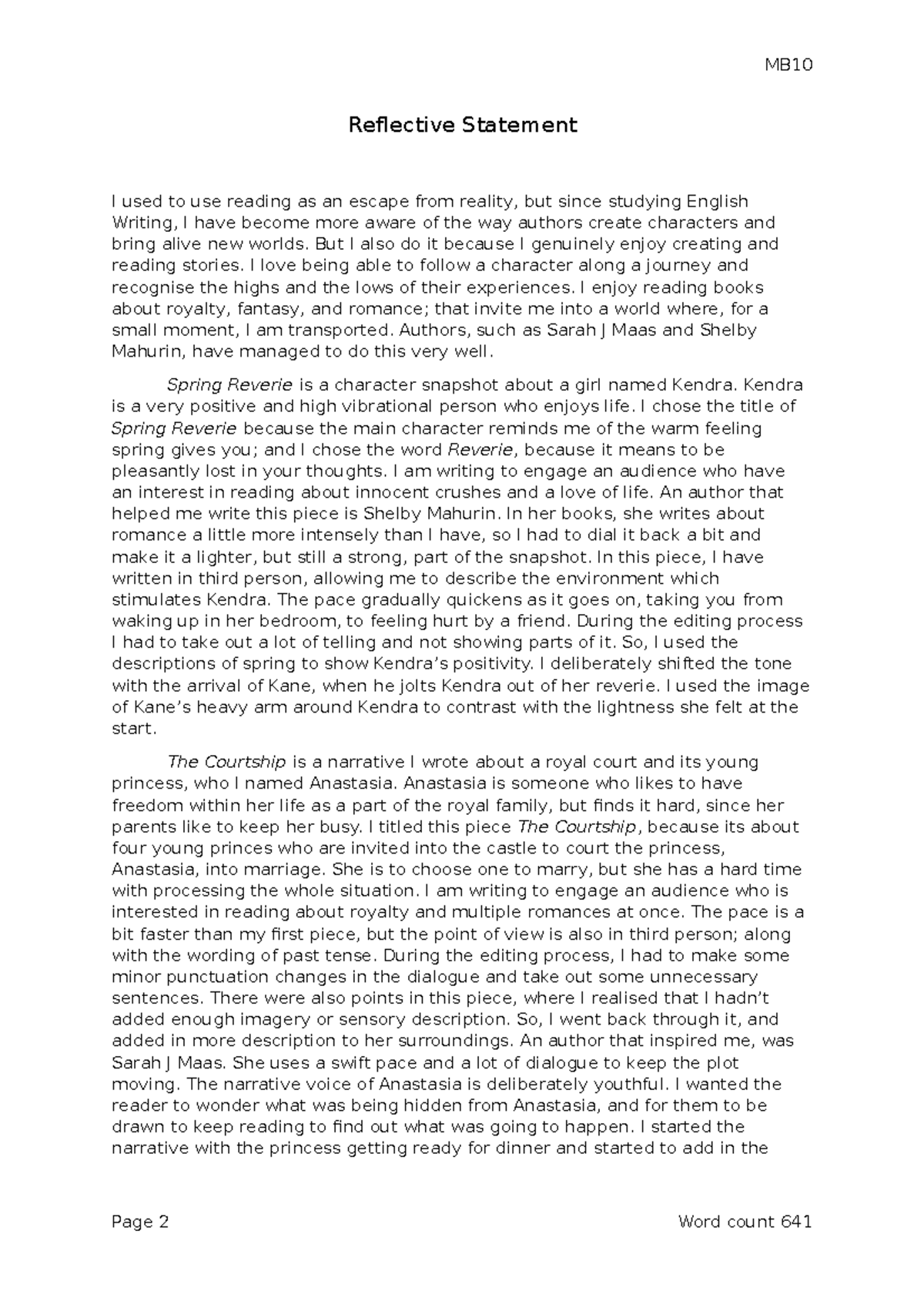 MYAP Reflective Statement - MB Reflective Statement I used to use ...