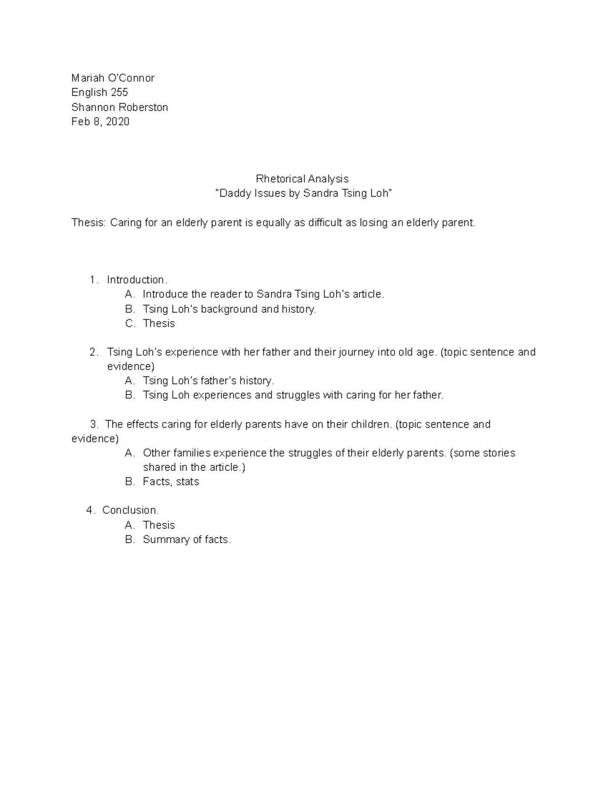 RA Thesis - Mariah O’Connor English 255 Shannon Roberston Feb 8, 2020 ...