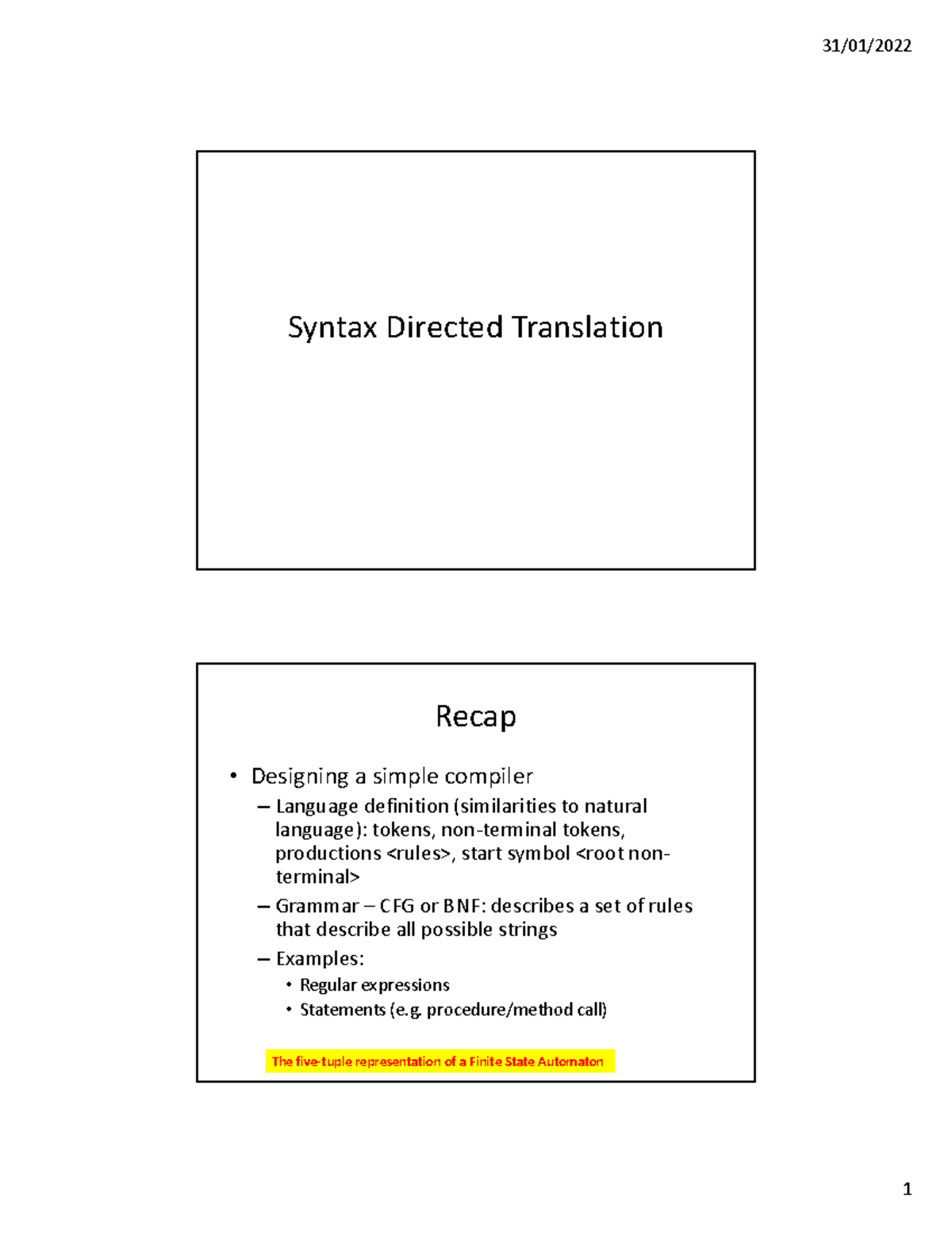 5 1Syntax Directed Translation - Syntax Directed Translation Recap " Designing a simple - Studocu