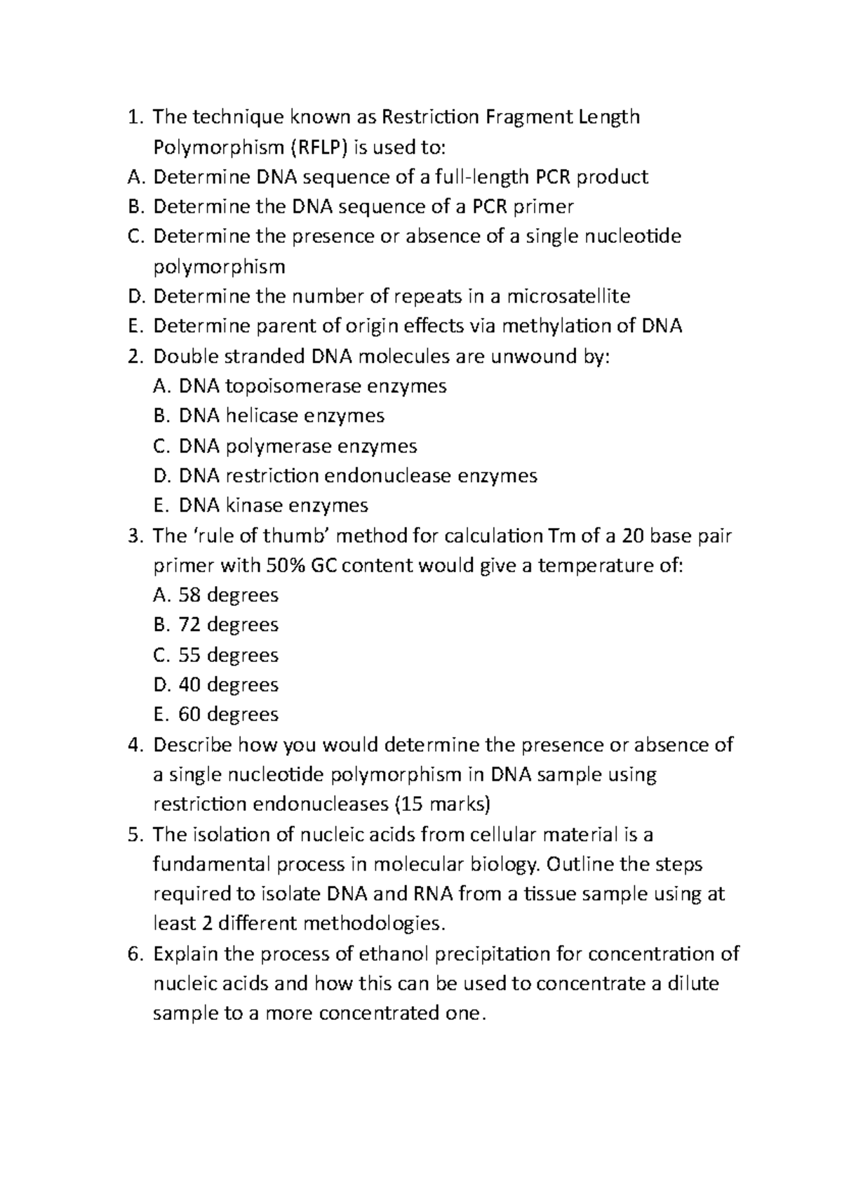 Dignostic mol Bio questions - The technique known as Restriction ...