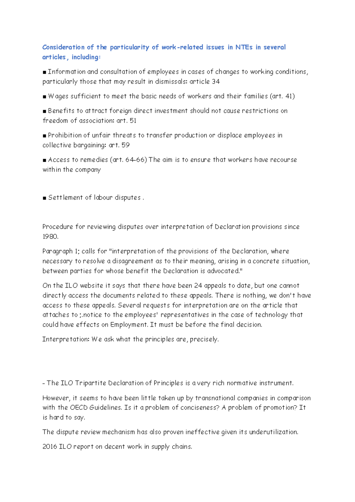 Consideration of the particularity of work-related issues in NTEs in ...