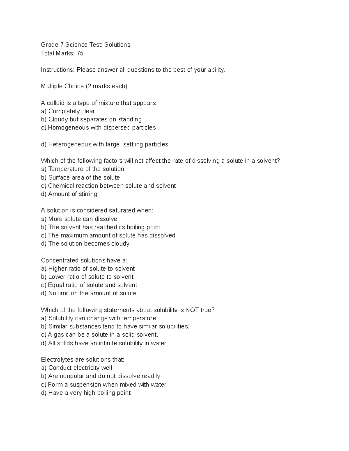 Grade 7 Science Test Solutions (Ontario Science Curriculum) (Hard ...