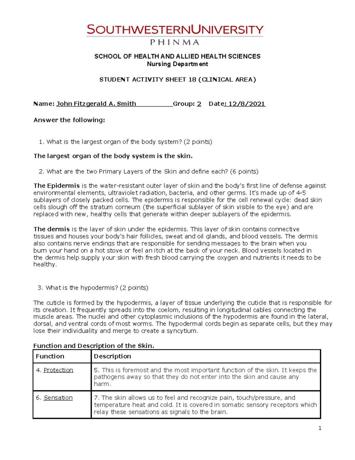 STUDENT ACTIVITY SHEET 18 (CLINICAL AREA) - SCHOOL OF HEALTH AND ALLIED ...