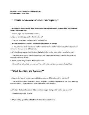 PHY101 handout complete - PHYSICS 101 AN INTRODUCTION TO PHYSICS This ...