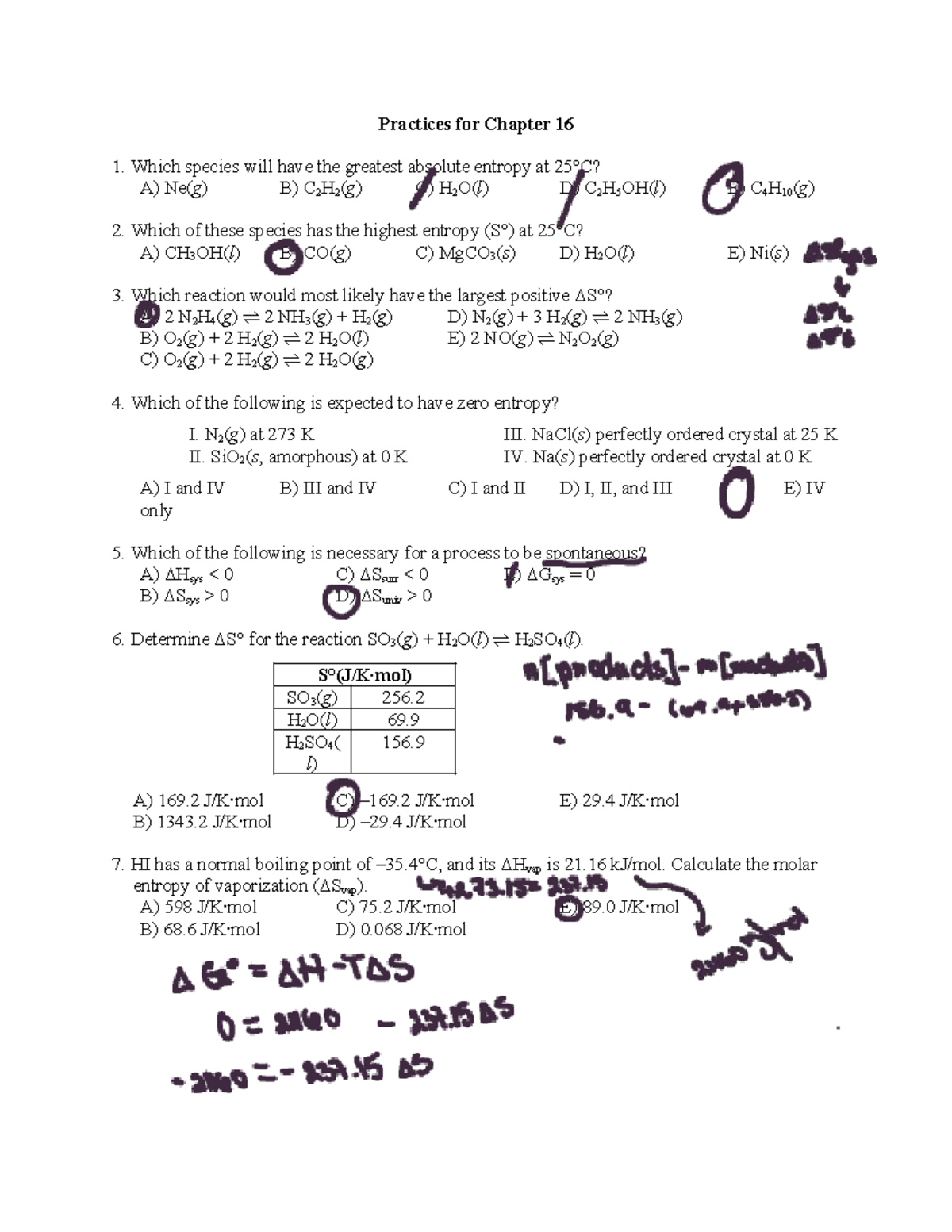 CH 16 final - practice problems. i am not sure if my answers were ...