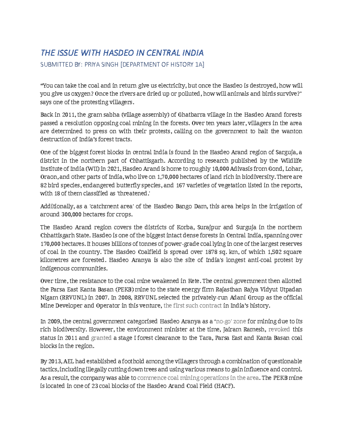 THE Issue WITH Hasdeo IN Central India - THE ISSUE WITH HASDEO IN ...