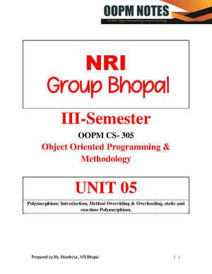 OOPM UNIT 3 by Akanksha NRI-Bhopal - Group Bhopal NRI III-Semester OOPM CS- 305 Object Oriented ...