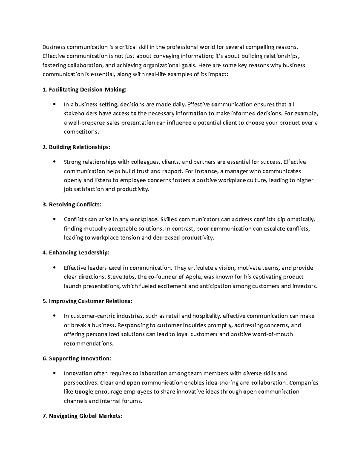 Business communication is a critical skill in the professional world ...