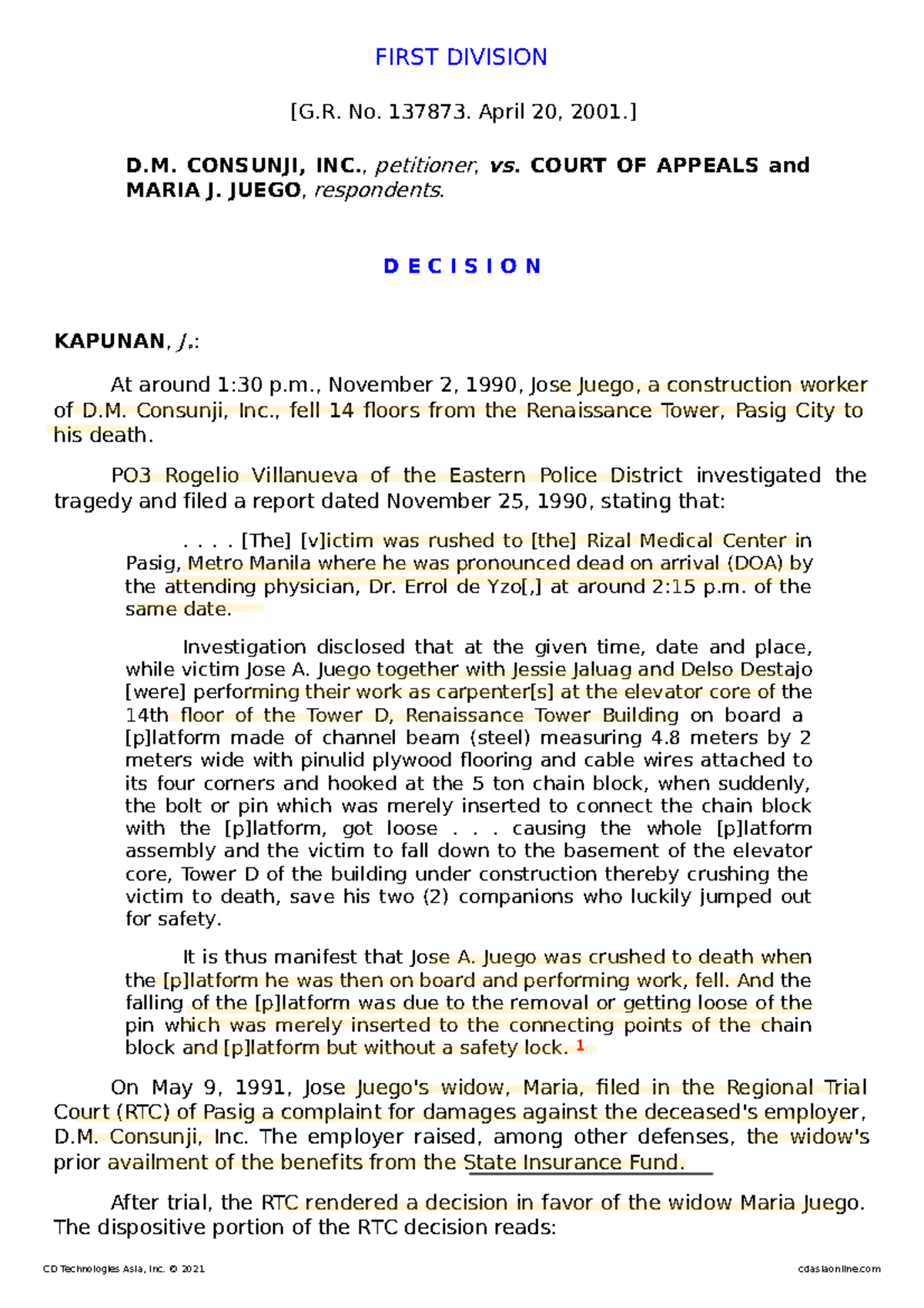 3 PFR D.M. Consunji Inc - Case - FIRST DIVISION [G. No. 137873. April ...