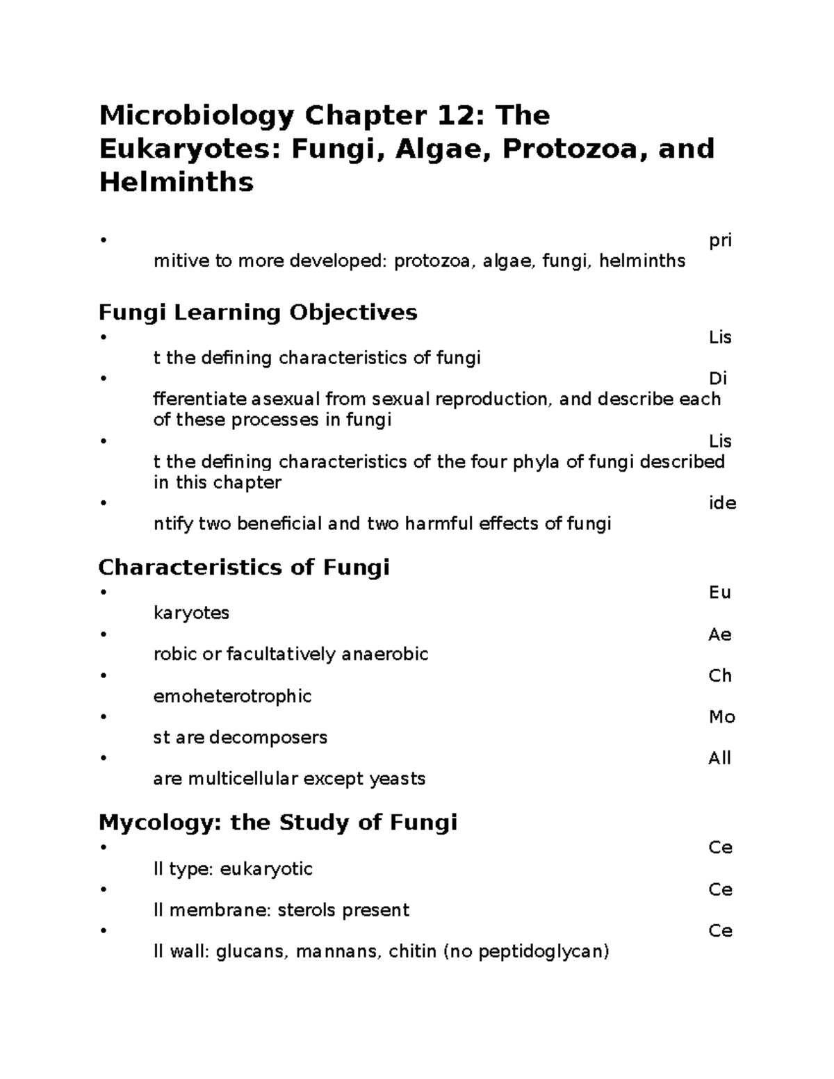 Bio 226 Chapter 12 - Microbiology Chapter 12: The Eukaryotes: Fungi ...