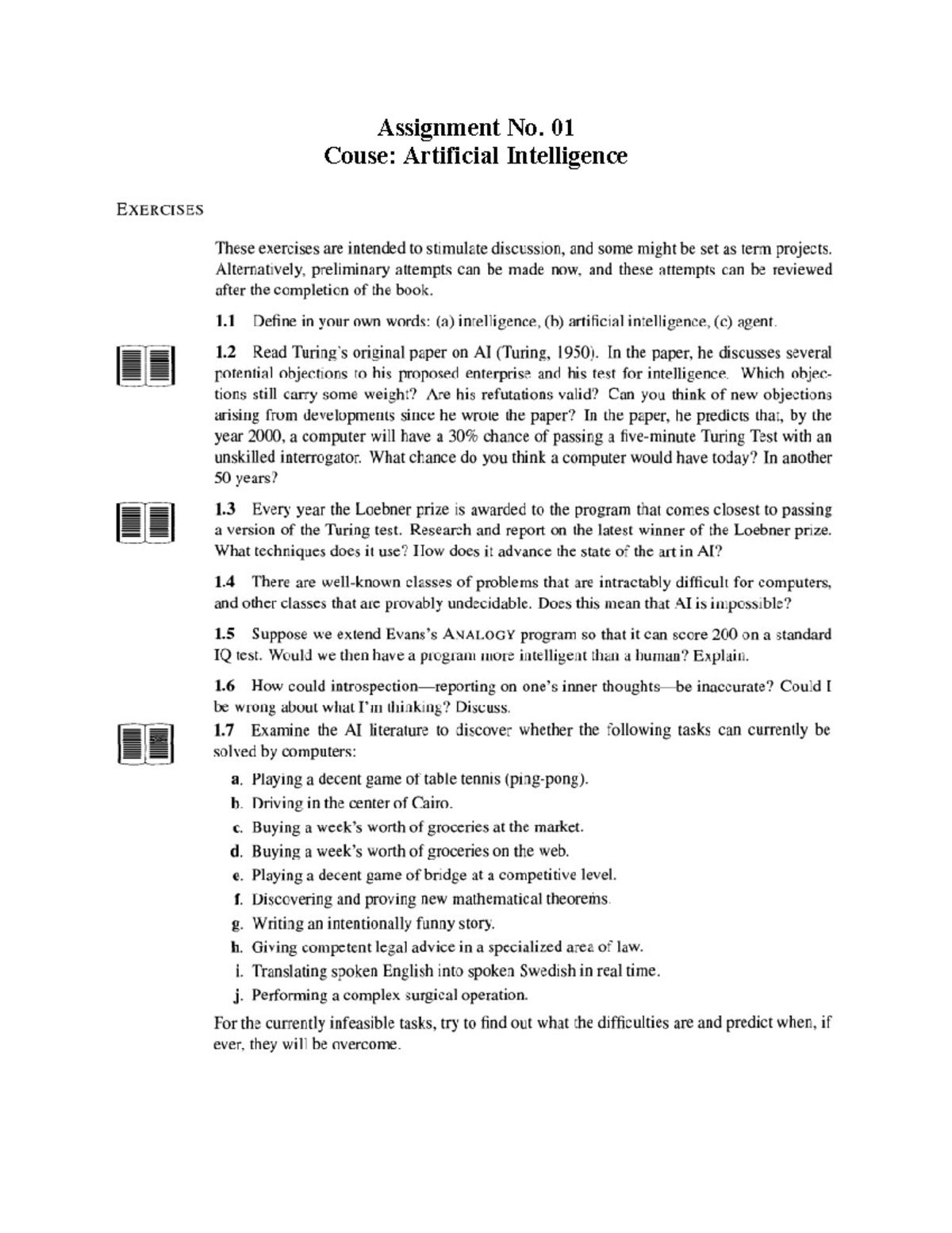 Assignment No. 01 - Artificial Intelligence - Assignment No. 01 Couse: Artificial Intelligence ...