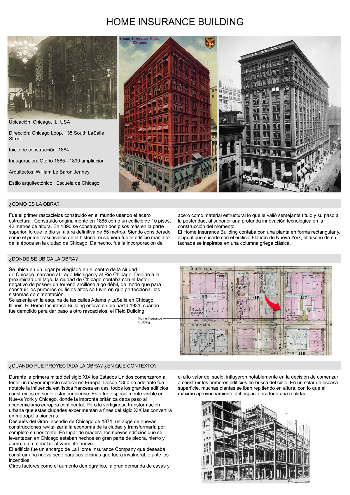 Carpeta Final Historia I - HOME INSURANCE BUILDING Ubicación: Chicago ...