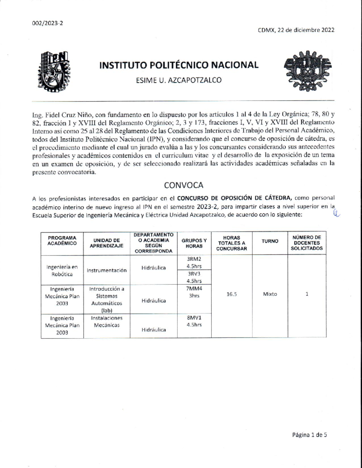 Convocatoria 002 5 pags - Administración - Studocu