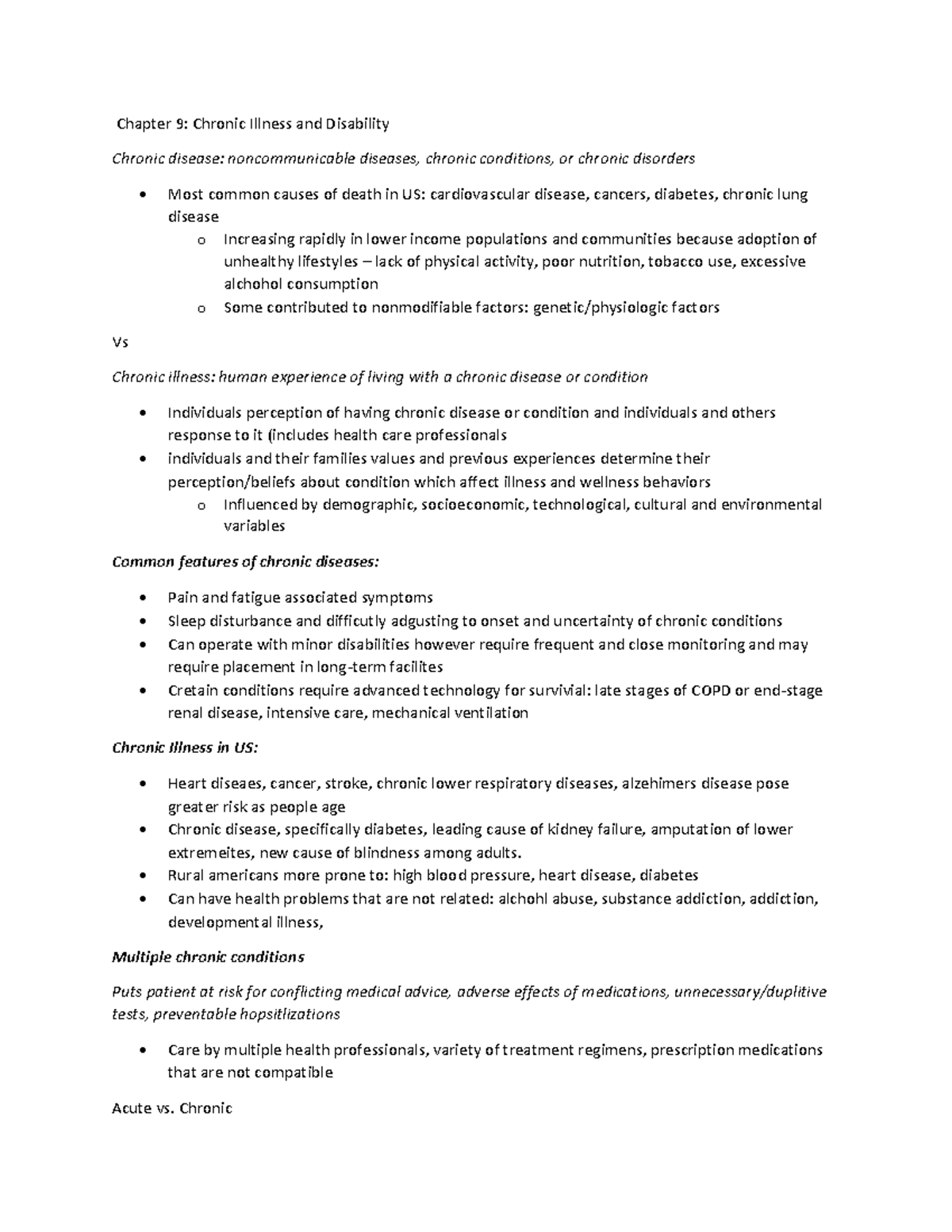 Medical Surgical 2 - Chapter 9: Chronic Illness and Disability Chronic ...