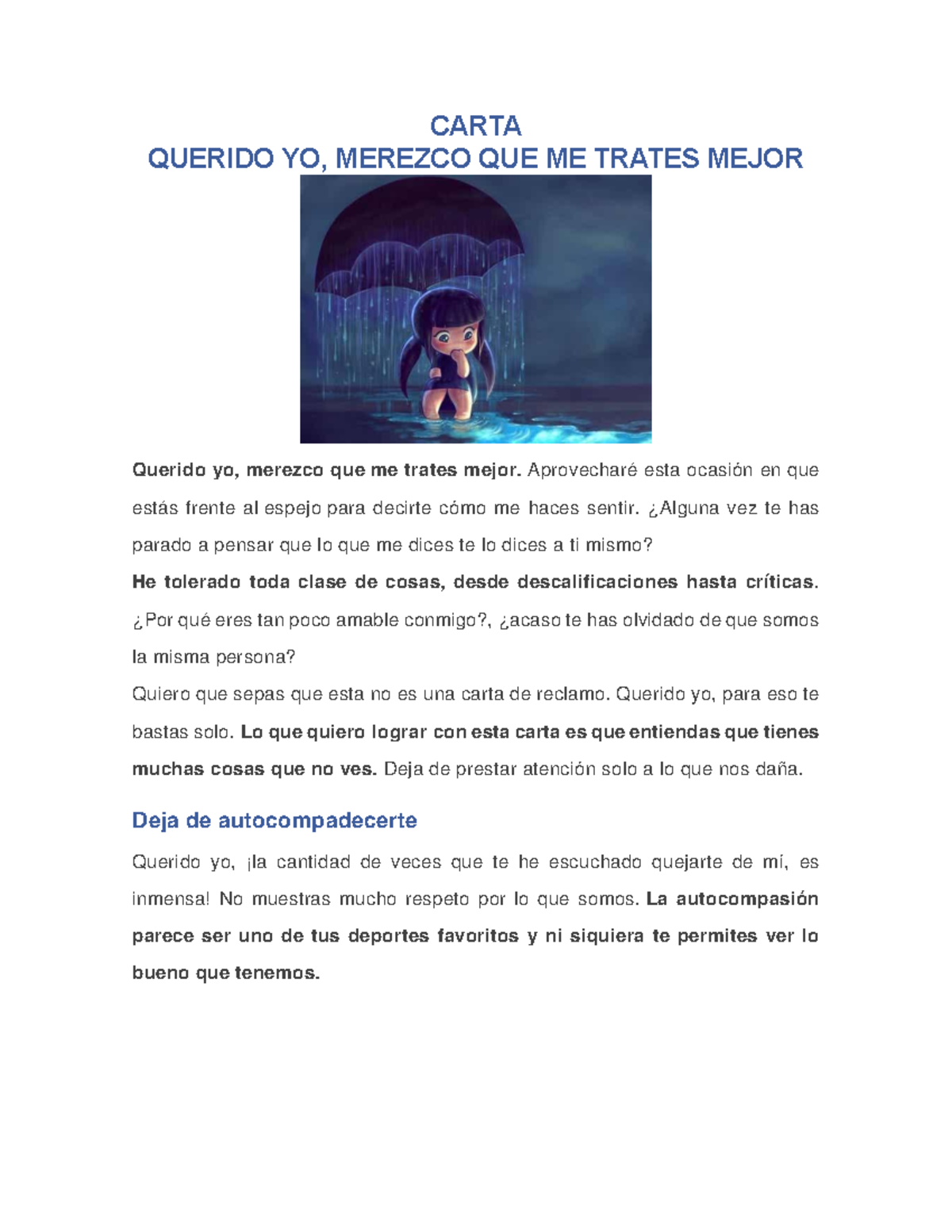 Carta MI Querido YO Merezco QUE ME Trates Mejor - CARTA QUERIDO YO ...