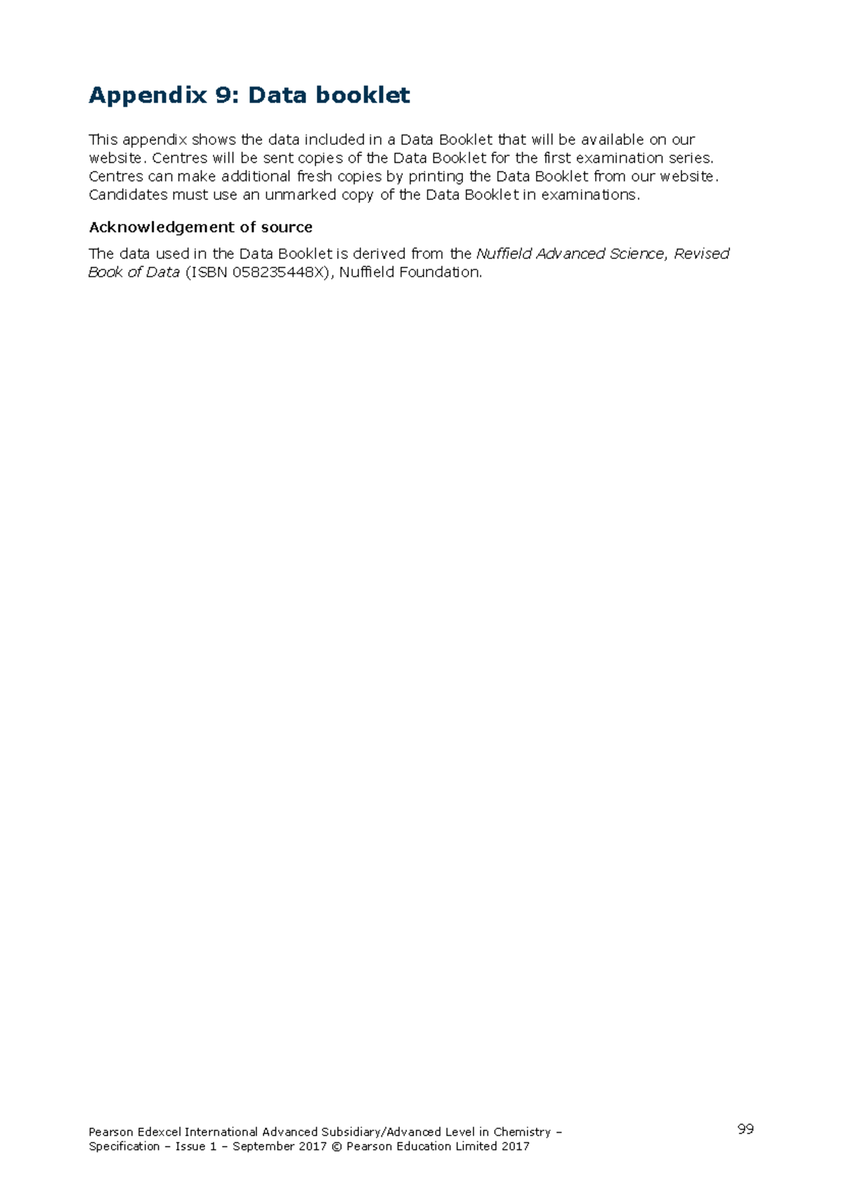 Edexcel IAL Chemistry data booklet - Pearson Edexcel International ...