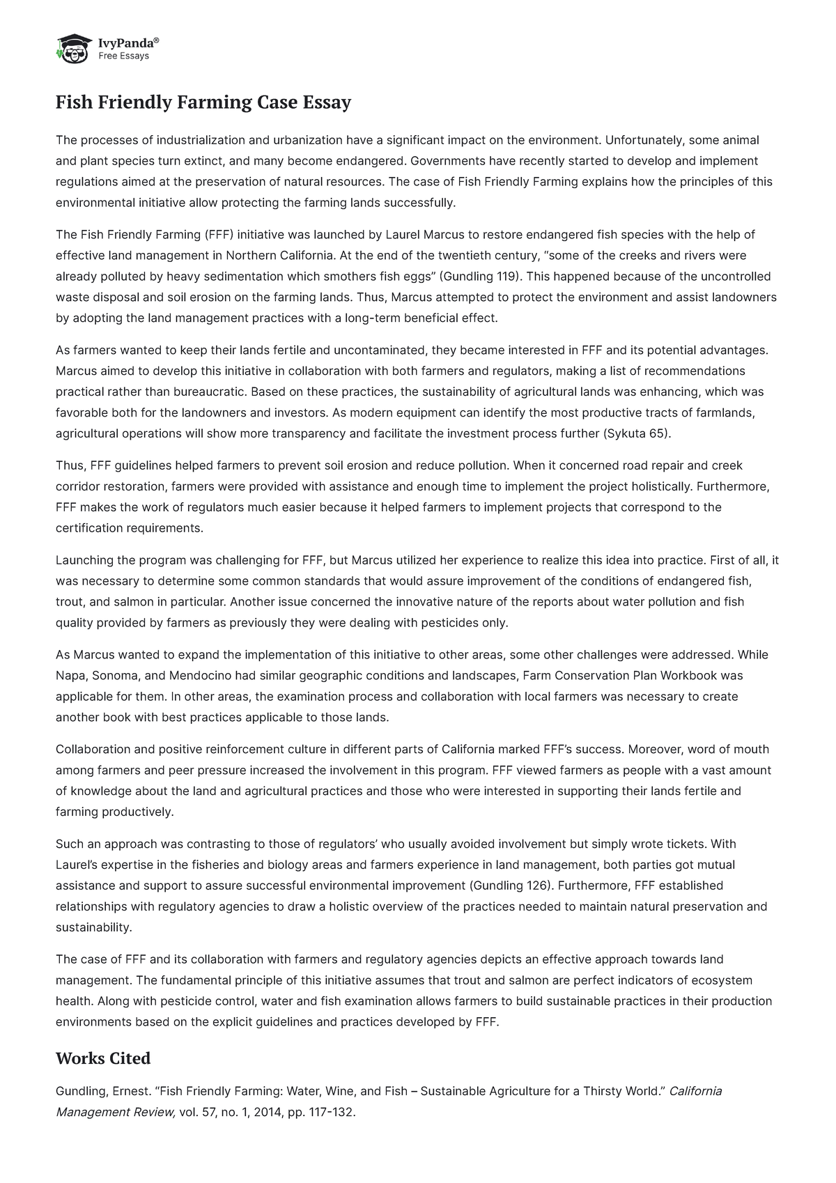 Fish Friendly Farming Case - 611 Words Essay Example - Fish Friendly ...