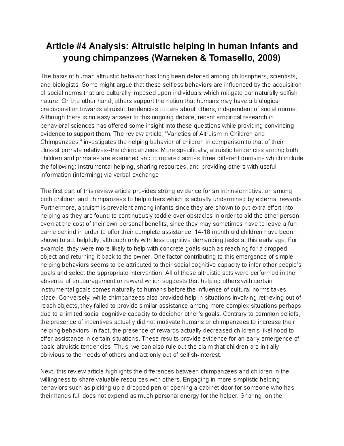 Human Happiness Article 4 Summary Analysis Article 4 Analysis