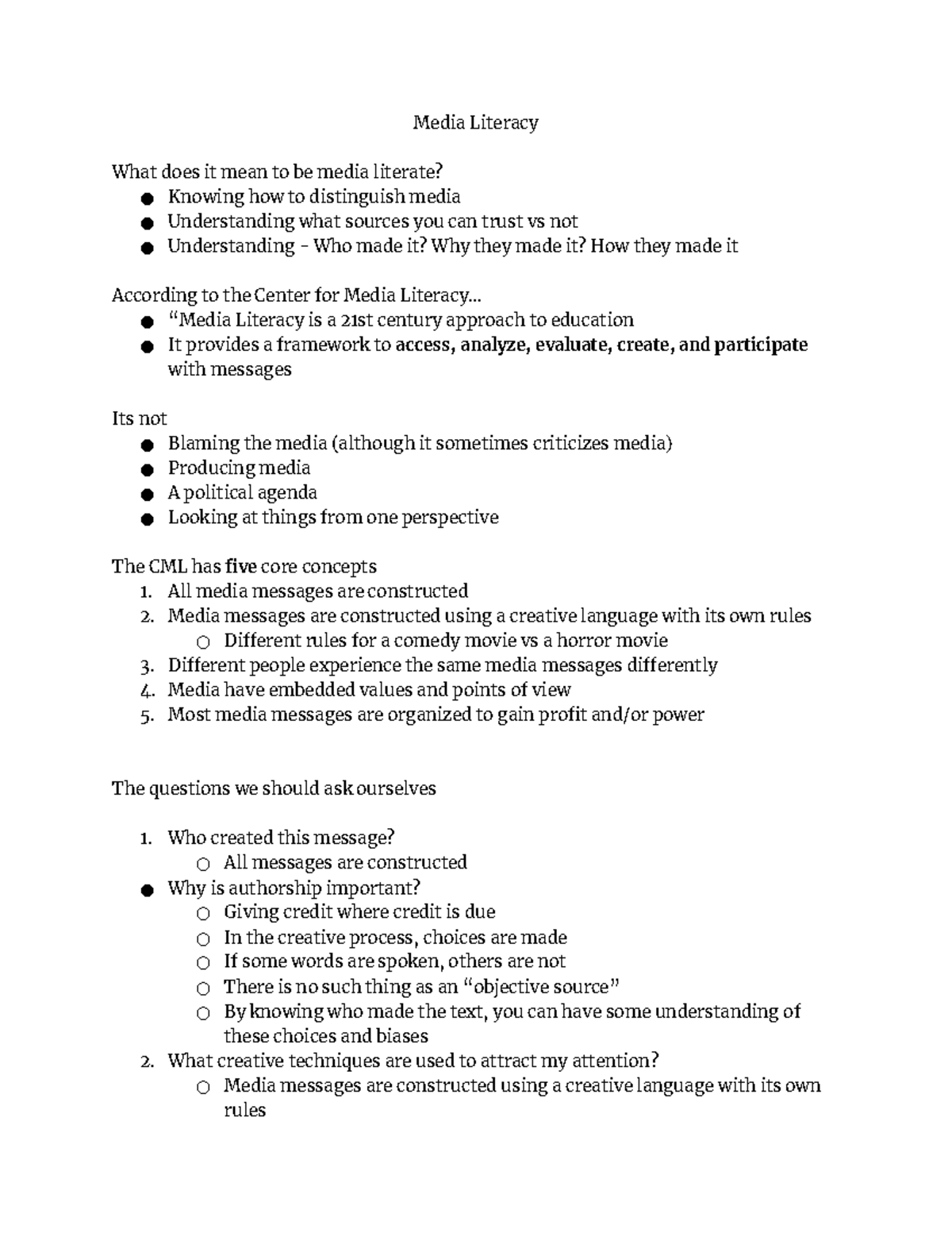 Mass media notes on media literacy - Media Literacy What does it mean ...
