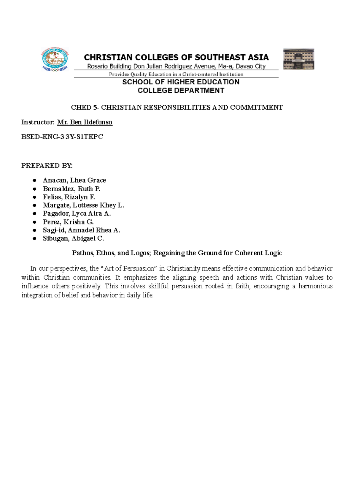 CHED 5- Written TASK - To give emphasis on Ched Education - CHED 5 ...