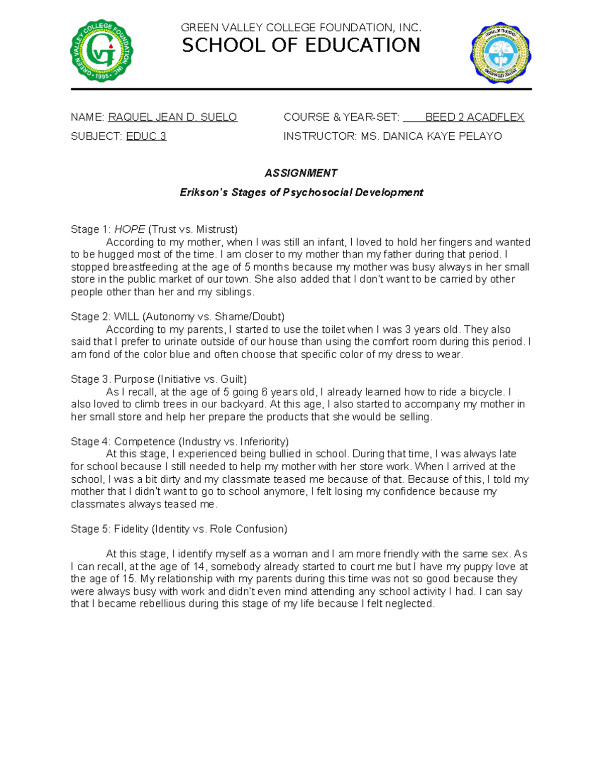 EDUC 3 Assignment-2- Raquel JEAN D. Suelo - BEED 2 - Acadflex - GREEN ...