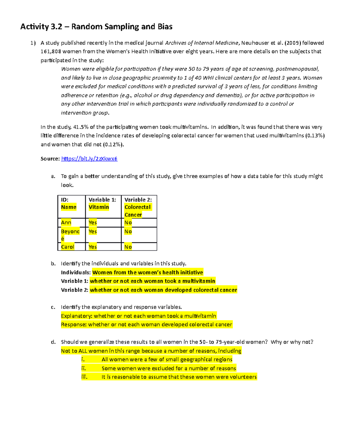 Act3.2 random sampling and bias - Activity 3 – Random Sampling and Bias ...