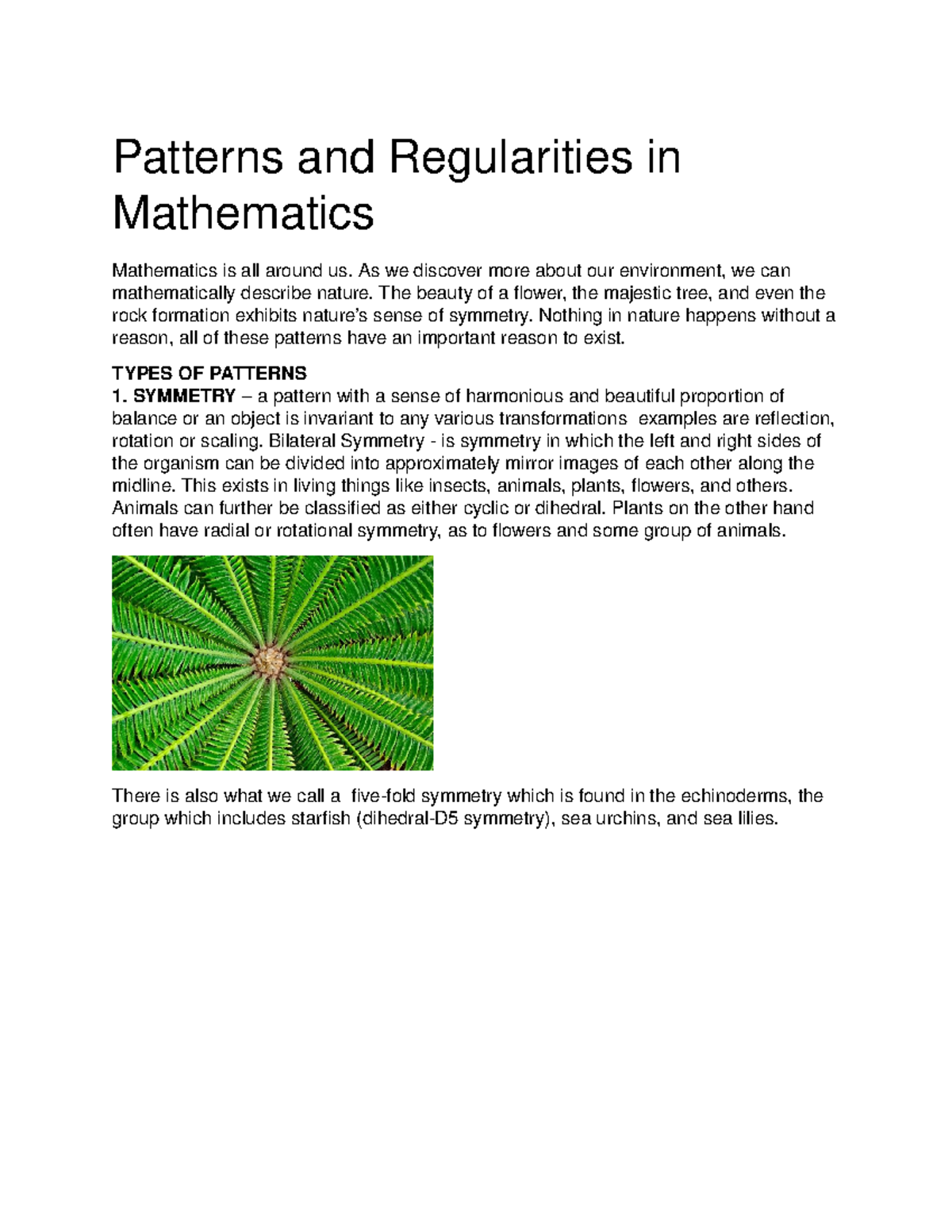 Patterns and Regularities in Mathematics - Pat terns and Regul arities ...