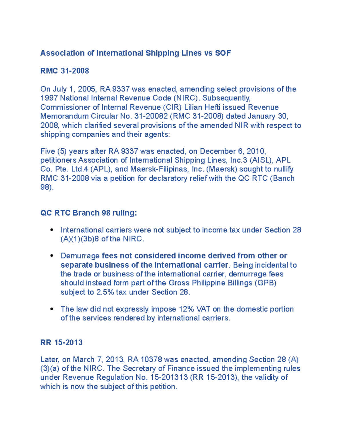 Association of International Shipping Lines vs SOF - Subsequently ...