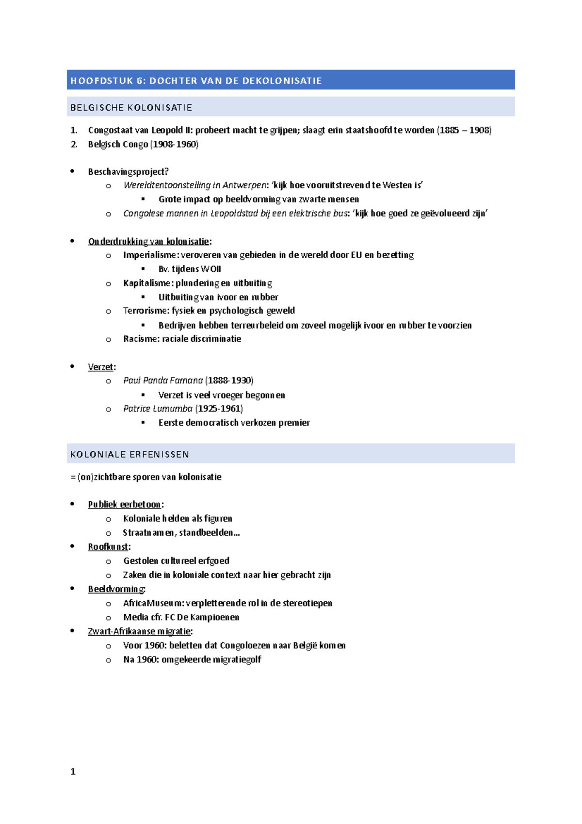 Samenvatting hoofdstuk 6 (korfvak migratie) - HOOFDSTUK 6: DOCHTER VAN DE DEKOLONISATIE ...