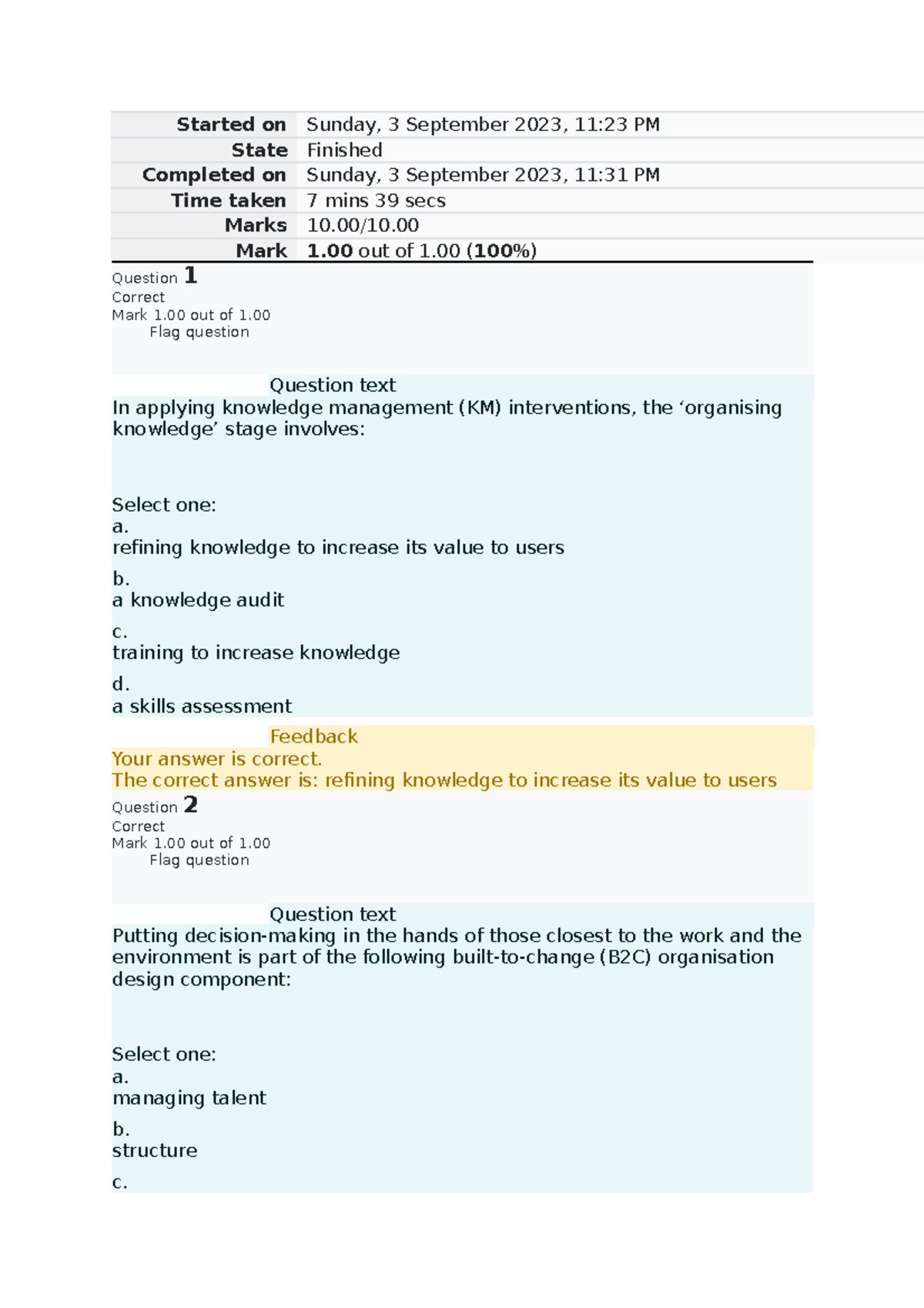 MG312 Q6 - QUIZ 6 - Started on Sunday, 3 September 2023, 11:23 PM State Finished Completed on ...