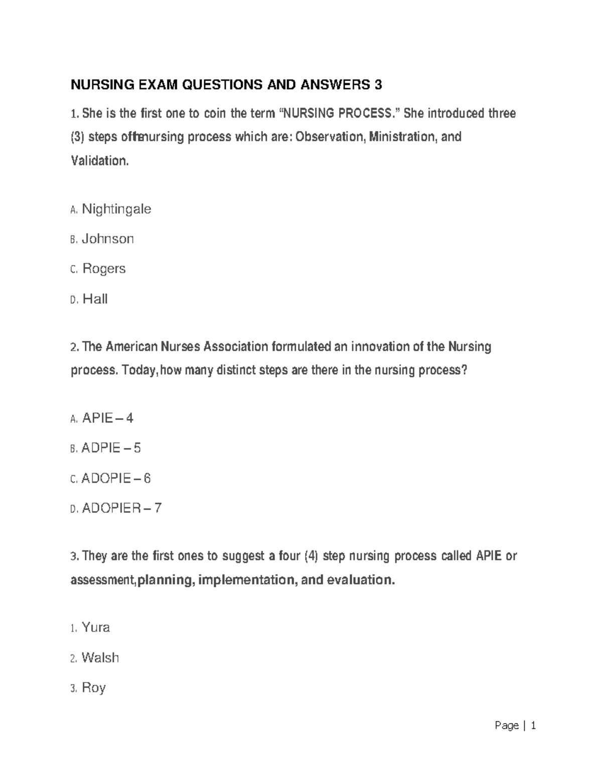 Nursing EXAM Questions AND Answers 3 - NURSING EXAM QUESTIONS AND ...