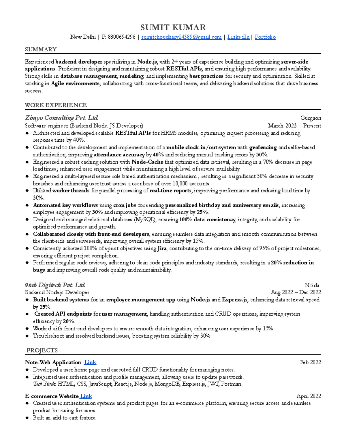 Sumit Resume - BCA - SUMIT KUMAR New Delhi | P: 8800694296 ...