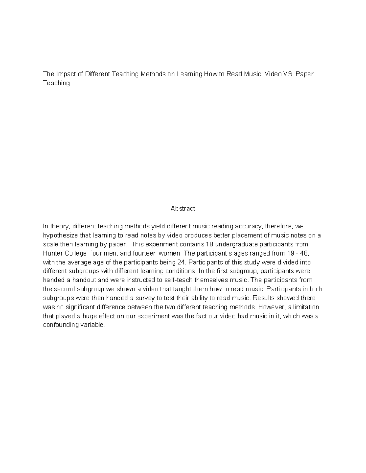 Psych Final Project Essay - The Impact of Different Teaching Methods on ...