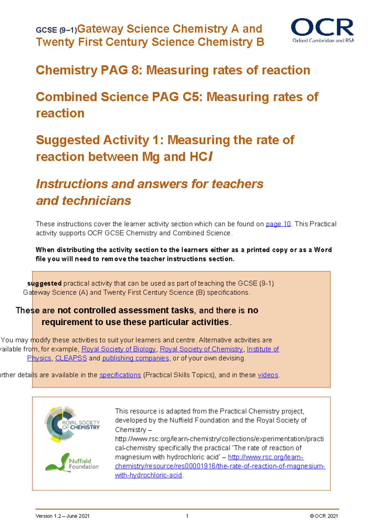 351867 pag activity chemistry measuring rates of reaction suggestion 1 ...