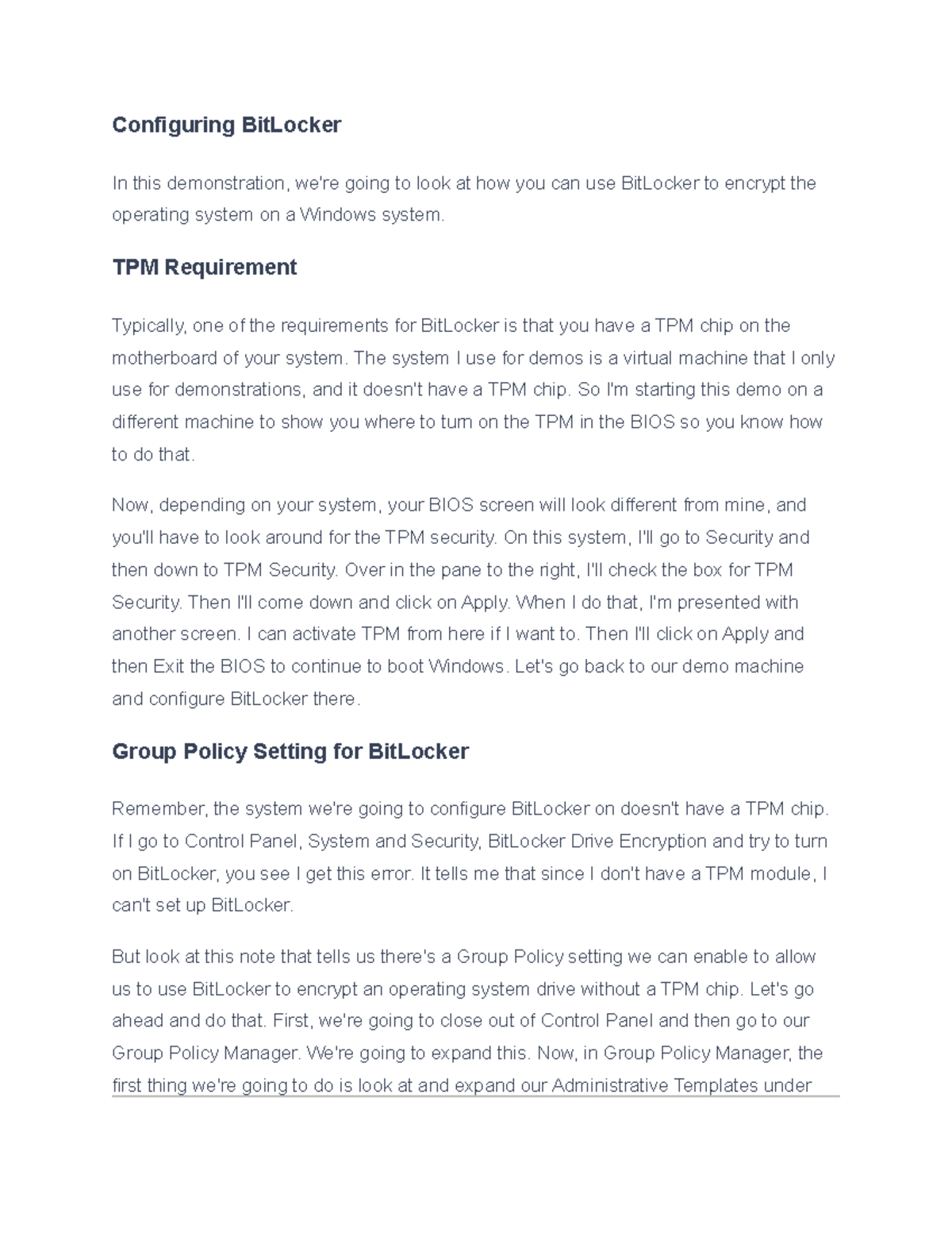 7 4 7 Configuring Bit Locker Configuring Bitlocker In This Demonstration Were Going To Look