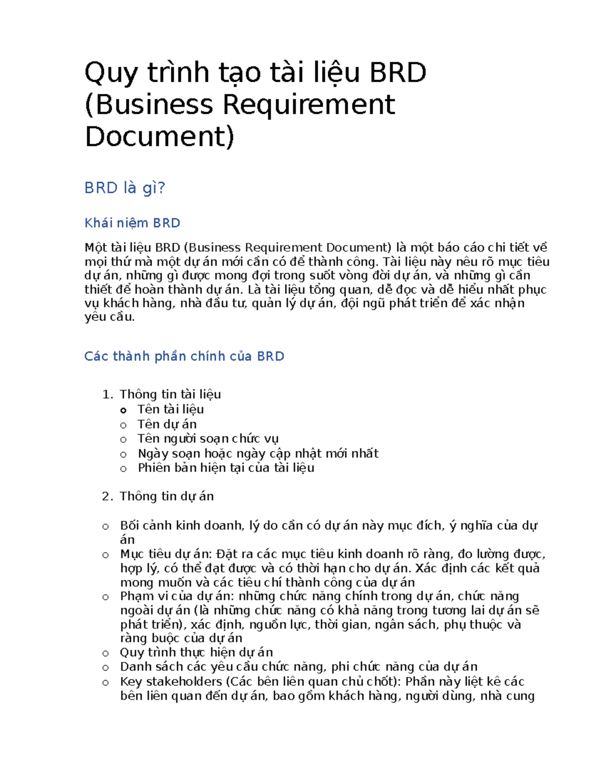 Quy trinh tao BRDd - Quy trình tạo tài liệu BRD (Business Requirement ...