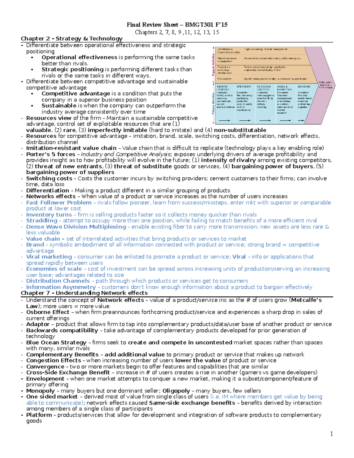 Final 301 - Whole Course - Final Review Sheet BMGT301 Chapters 2, 7, 8 ...
