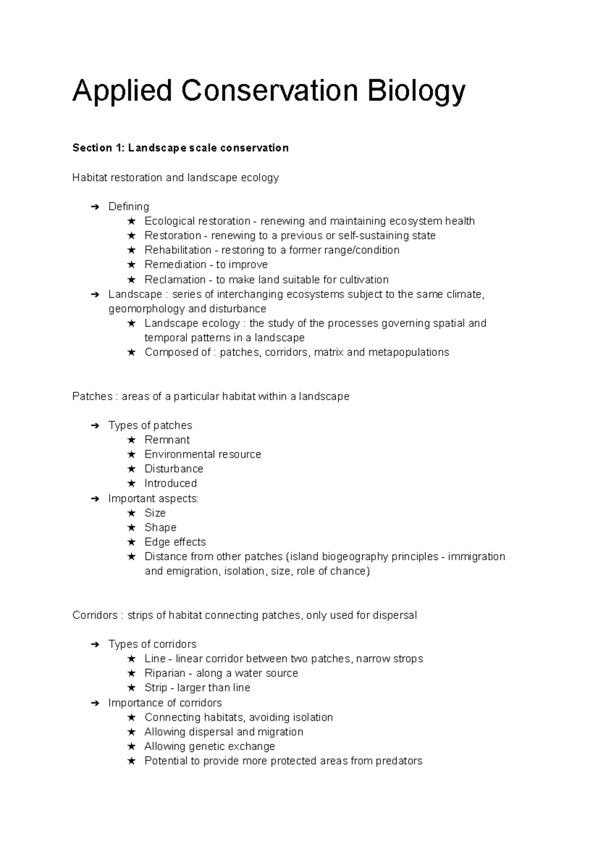 Total Recap + Examples - Applied Conservation Biology Section 1 ...