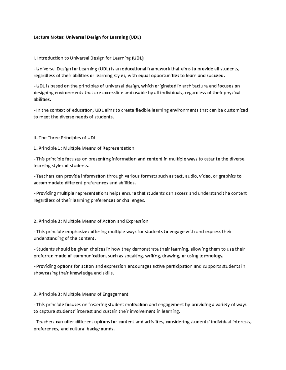 Lecture Notes: Universal Design for Learning (UDL) - Introduction to ...