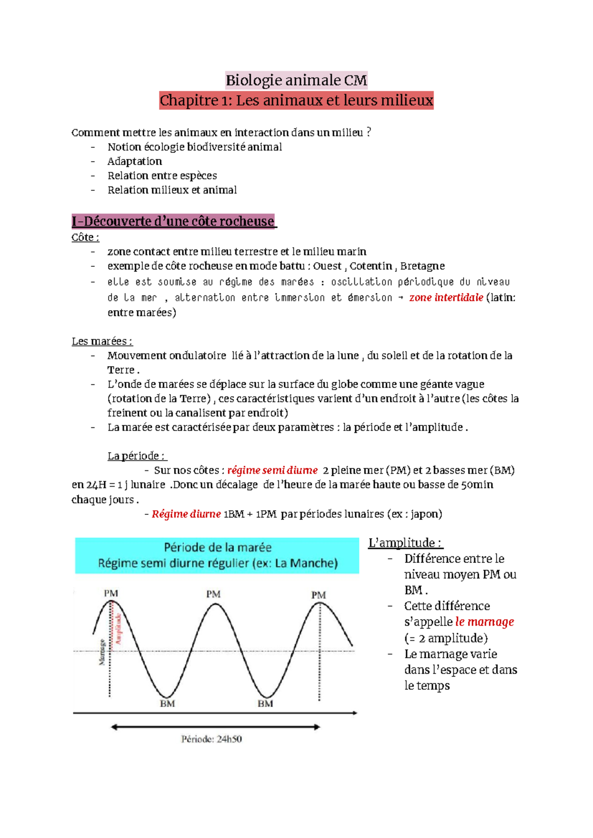 Chapitre 1 les animaux et leurs milieux - Biologie animale CM Chapitre ...