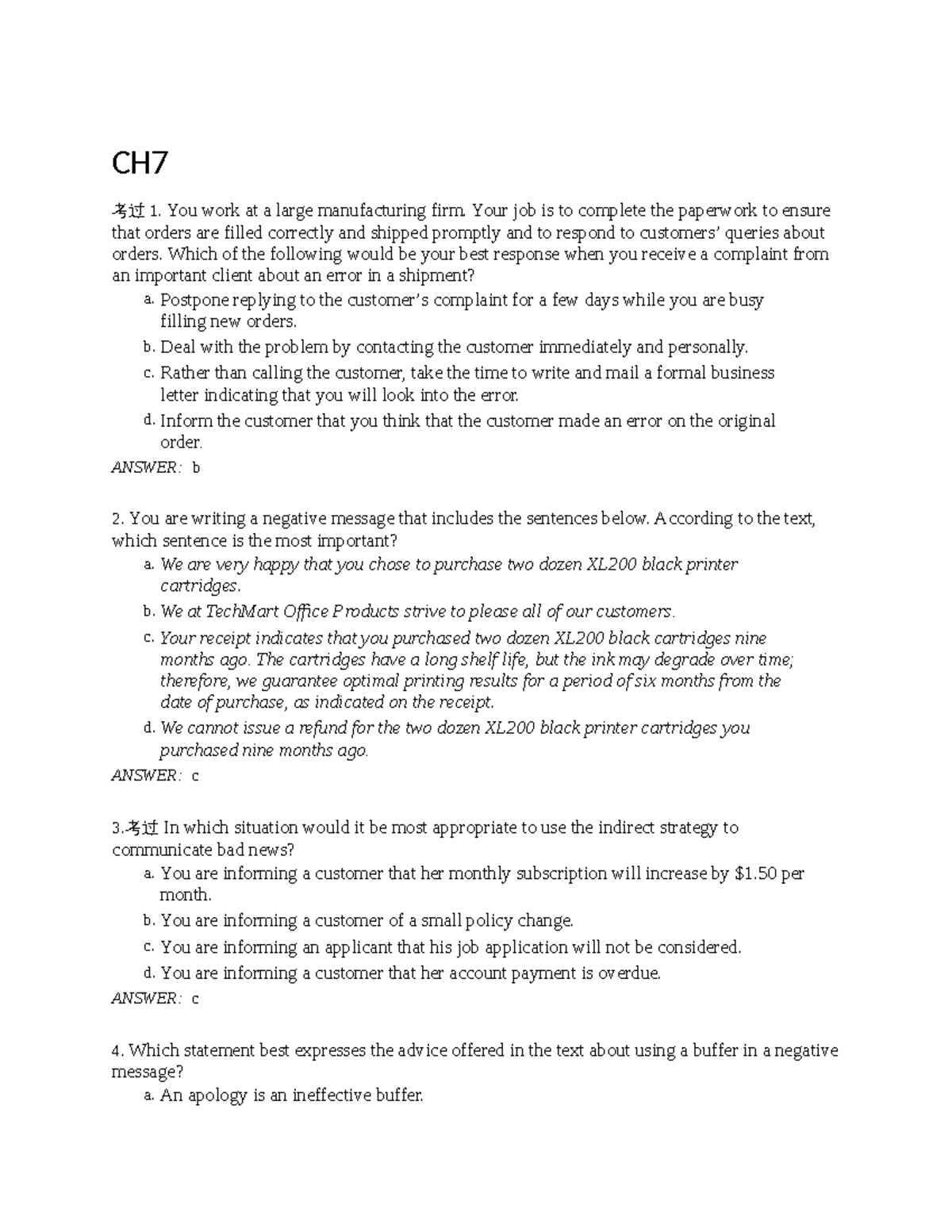 English Lecture note 3 - CH 考过 1. You work at a large manufacturing ...