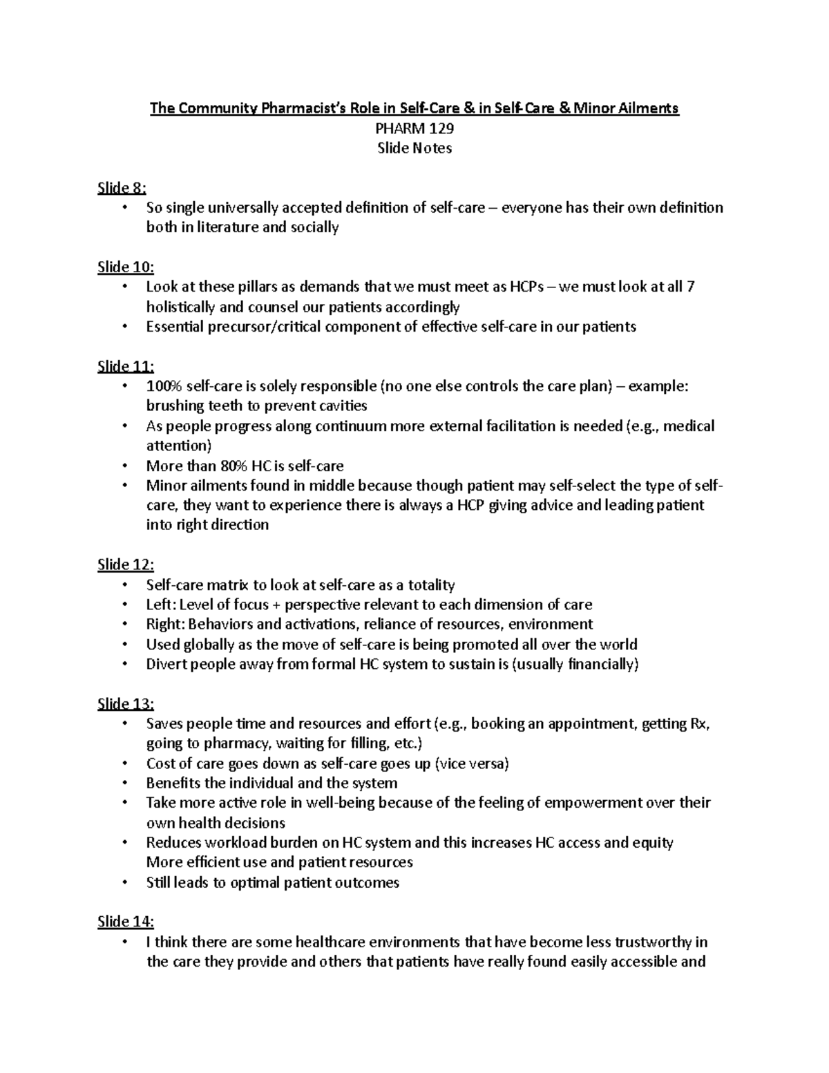 The Community Pharmacist Slide Notes - The Community Pharmacist’s Role ...