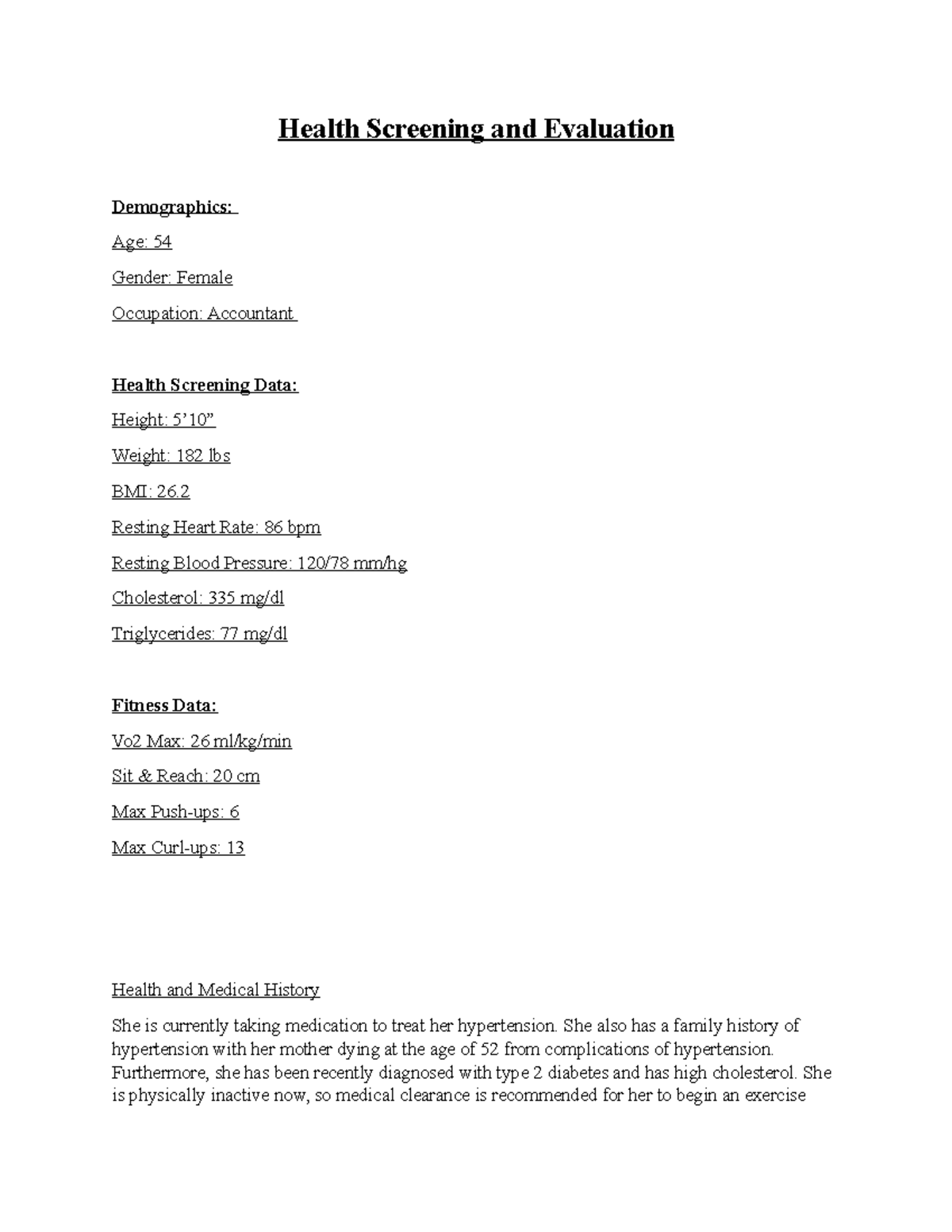Screening Activity - Health Screening and Evaluation Demographics: Age ...